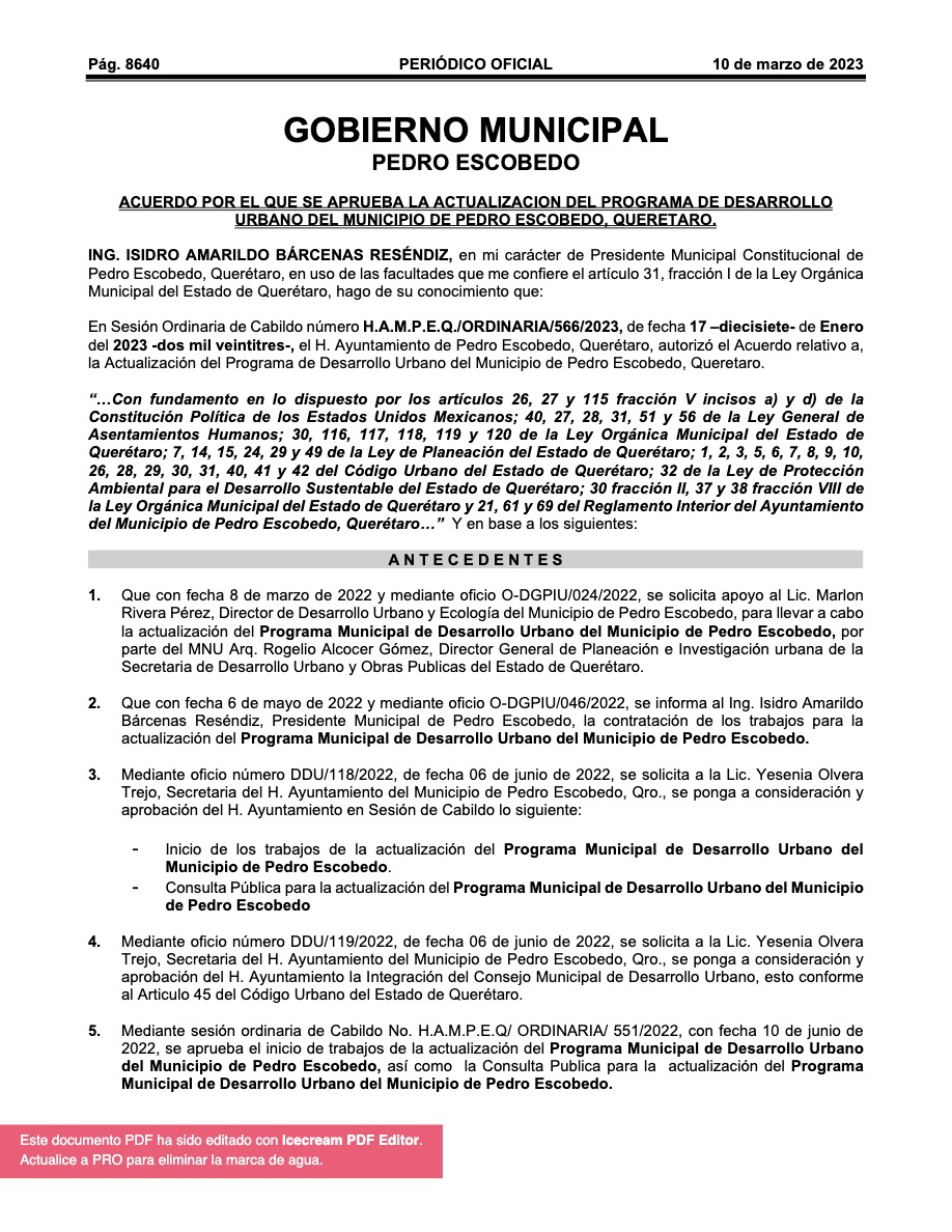Programa Municipal de Desarrollo Urbano – Pedro Escobedo